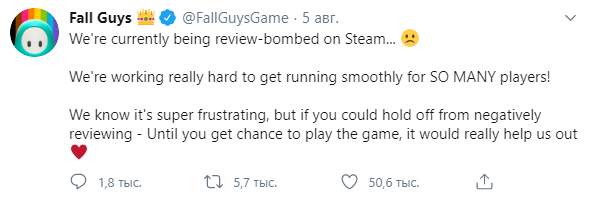 Fall Guys забрался на верхние строчки чартов Steam и Twitch в день ...